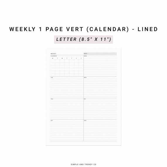 Week on One Page Printable US Letter Size Weekly 1 Page - Etsy