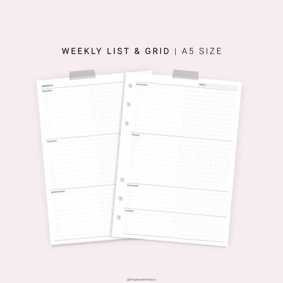 Weekly Planner Printable A5 Planner Inserts Weekly to Do | Etsy