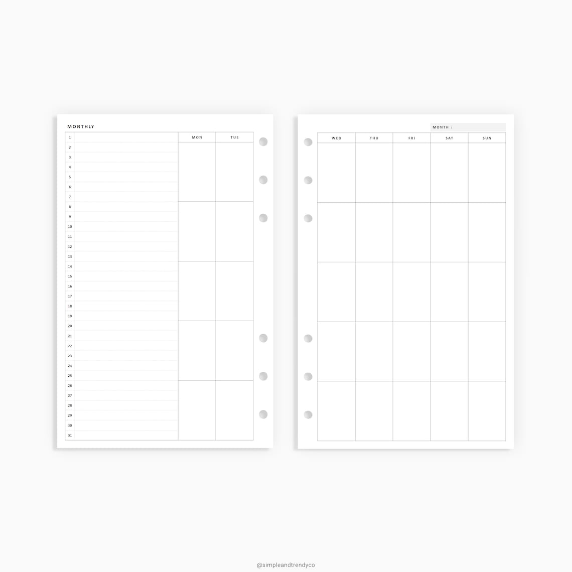 Monthly Planner Printable Half Size Half Letter Inserts | Etsy