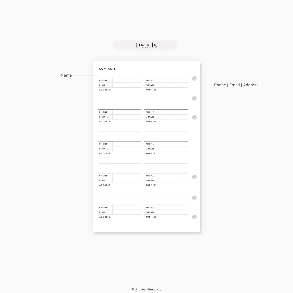 Printable Contacts List FC Compact Emergency Contacts | Etsy