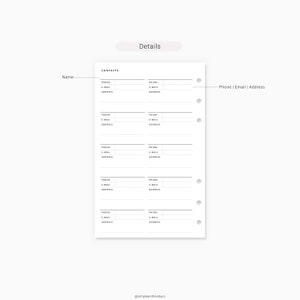 Printable Contacts List FC Compact Emergency Contacts | Etsy