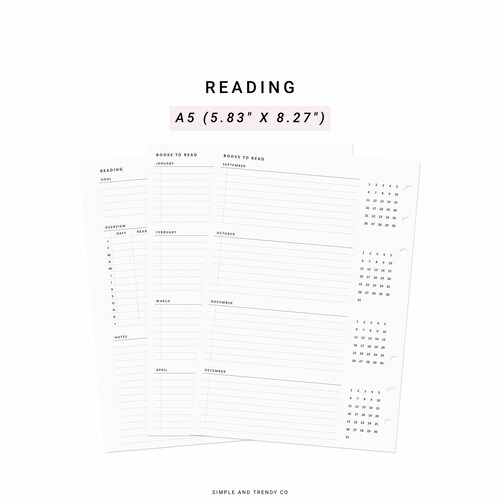 Reading Journal A5 Printable Planner Inserts Book Review - Etsy