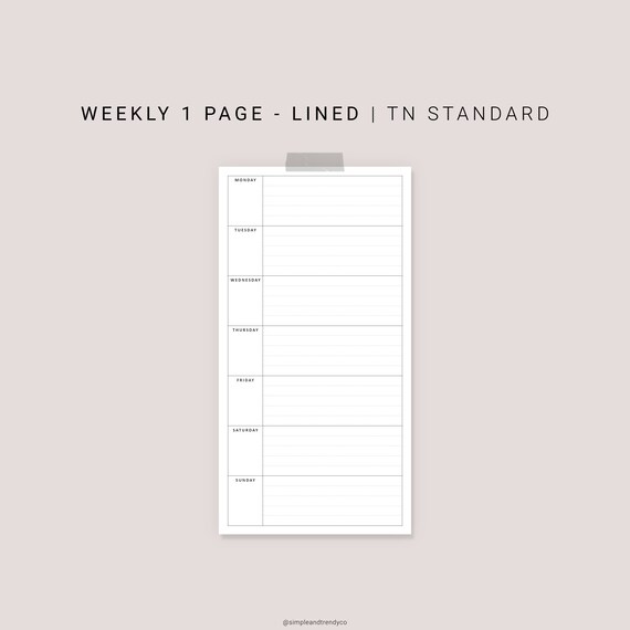 Week On One Page Weekly Planner Pages Printable TN Standard | Etsy