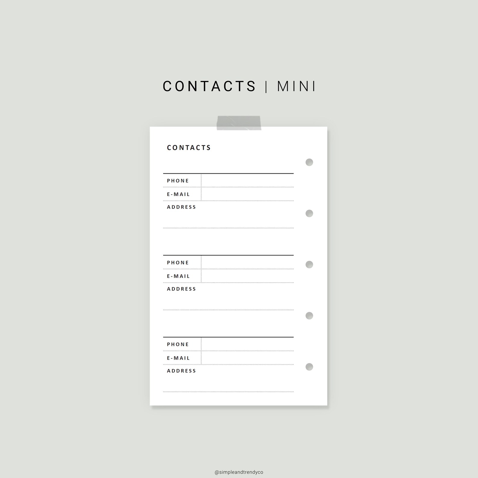 Printable Contacts List Mini Size Filofax Mini Emergency | Etsy