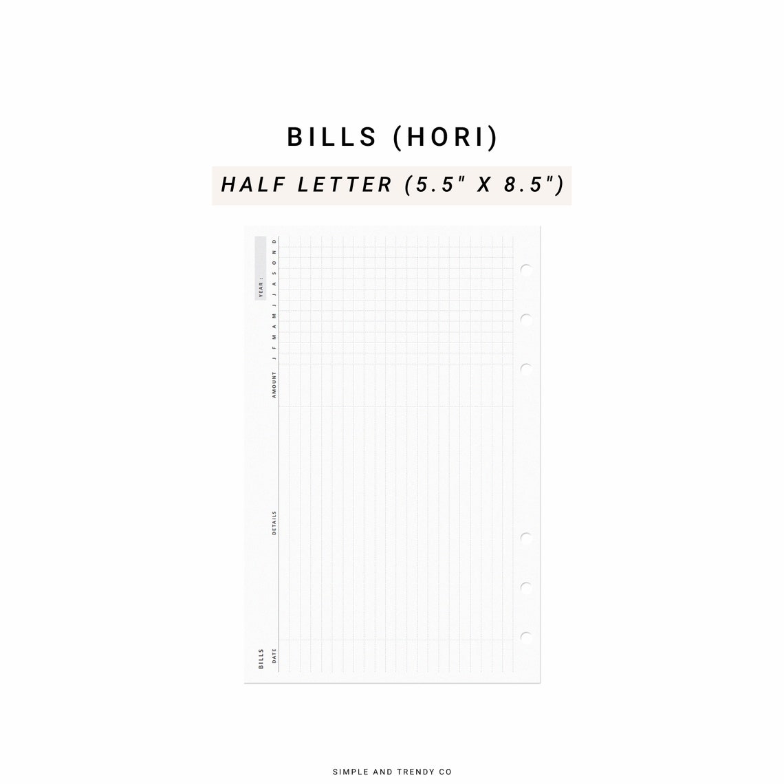 Bill Tracker Horizontal Printable Half Size Half Letter - Etsy