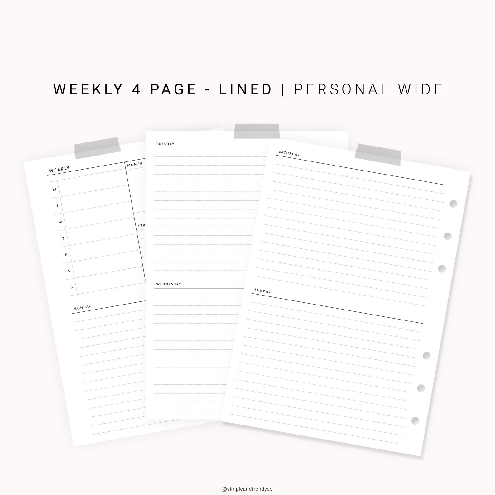 Undated Weekly Planner Printable Personal Wide Weekly | Etsy