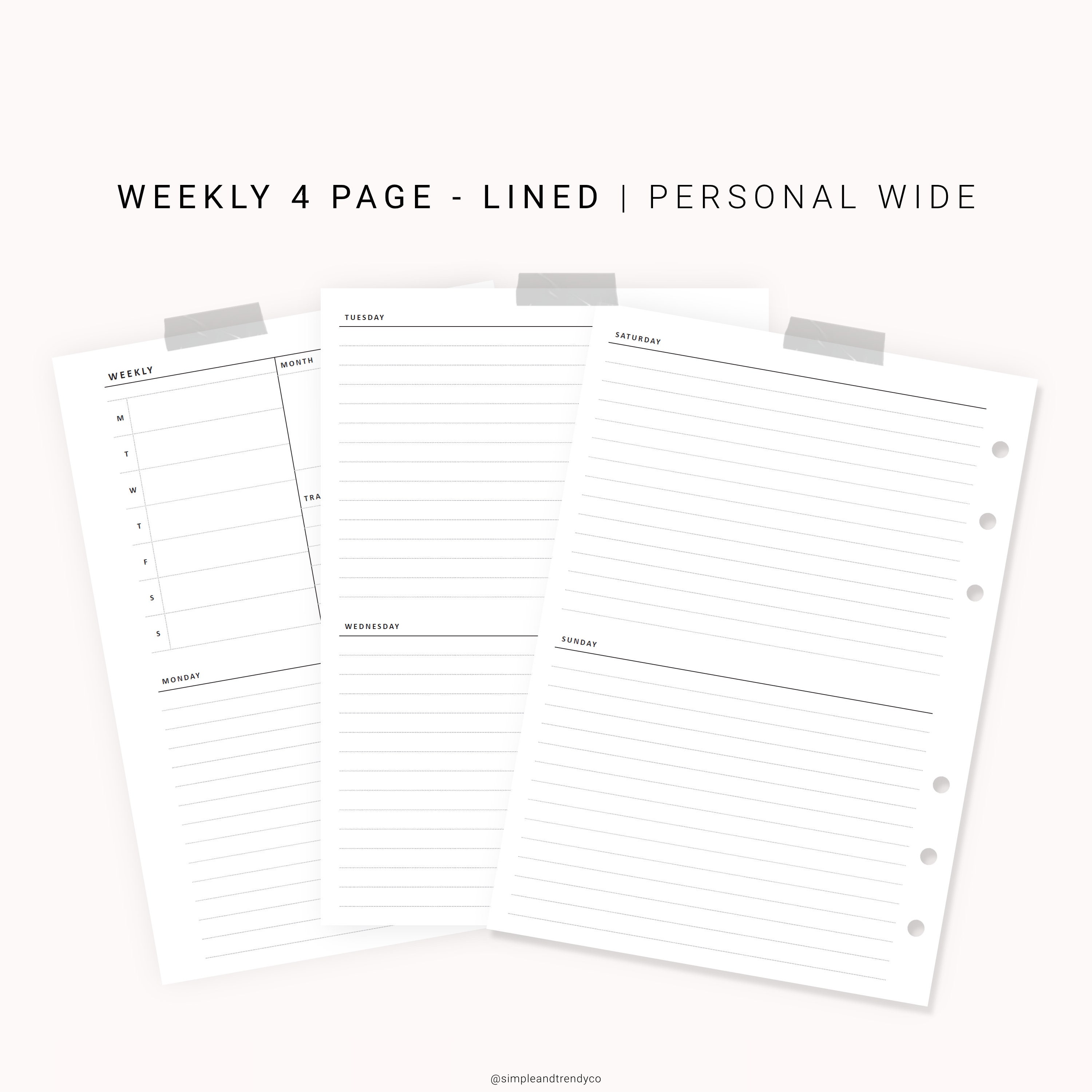 Undated Weekly Planner Printable Personal Wide Weekly | Etsy