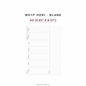 Week on 1 Page WO1P Horizontal Weekly Planner Printable A5 Planner ...
