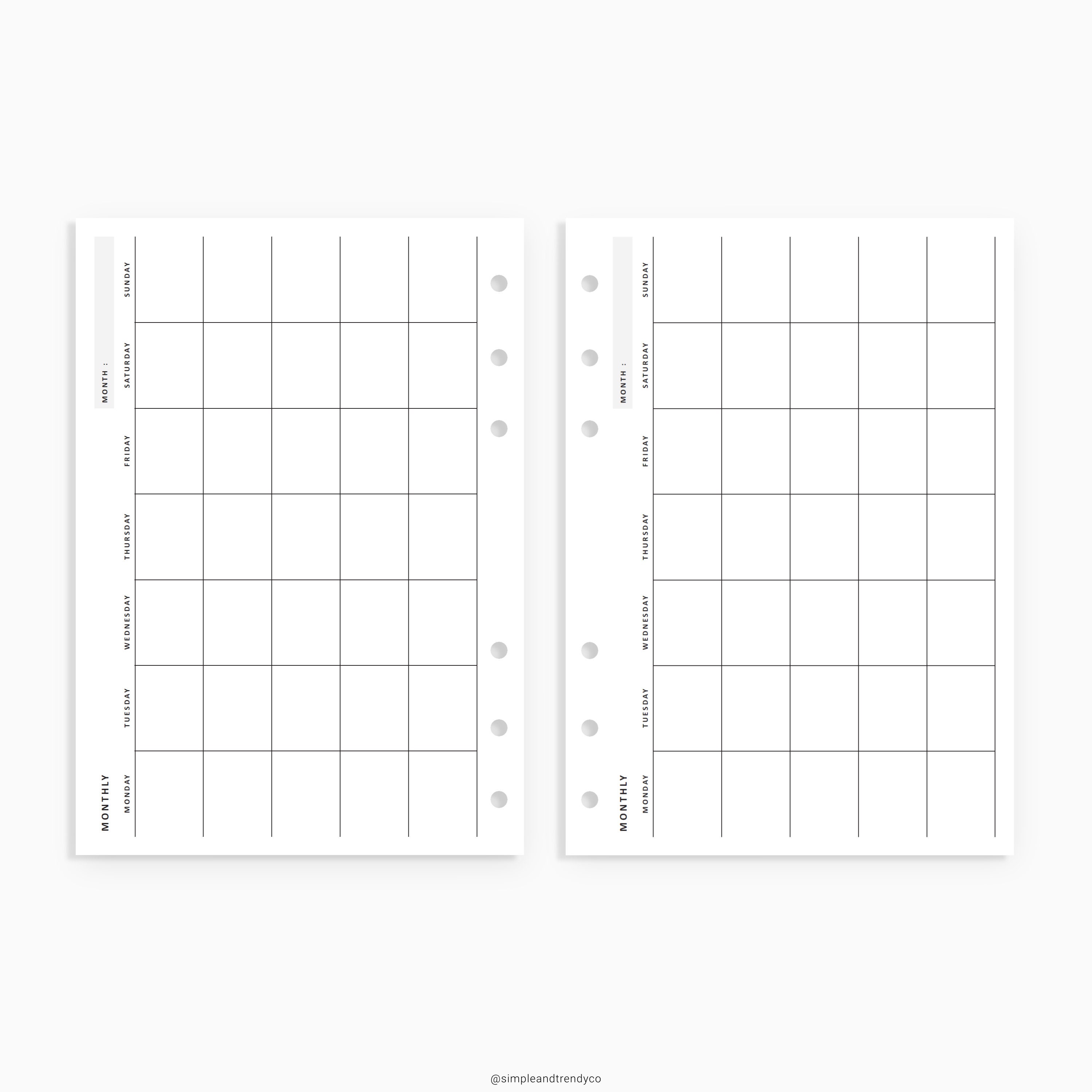 Month on One Page Horizontal Printable MO1P Personal Wide | Etsy