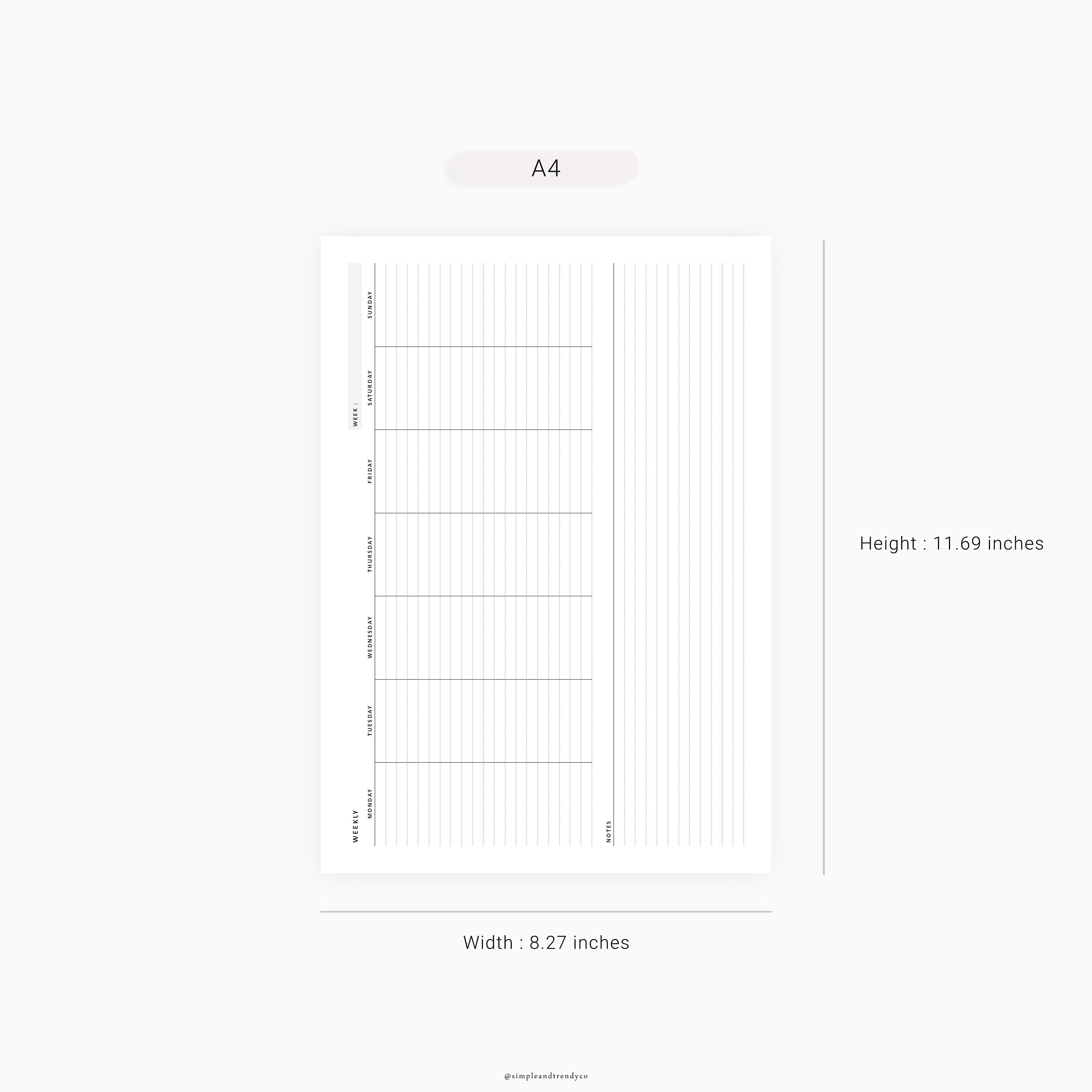 Week on 1 Page WO1P Horizontal Weekly Planner Printable A4 US | Etsy