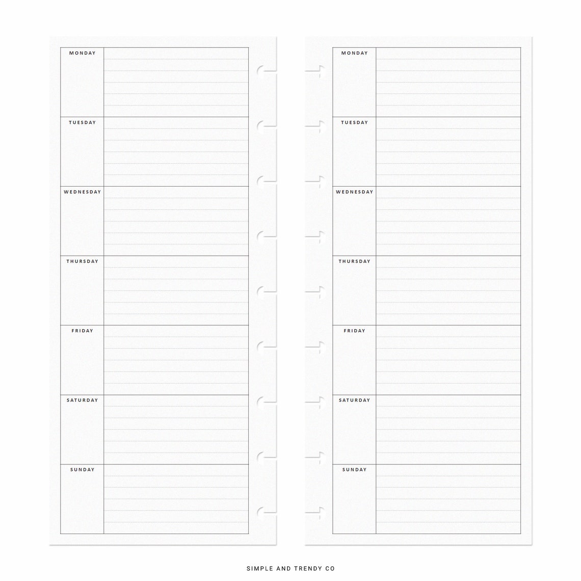 Weekly on One Page Weekly Planner Pages Skinny Classic - Etsy