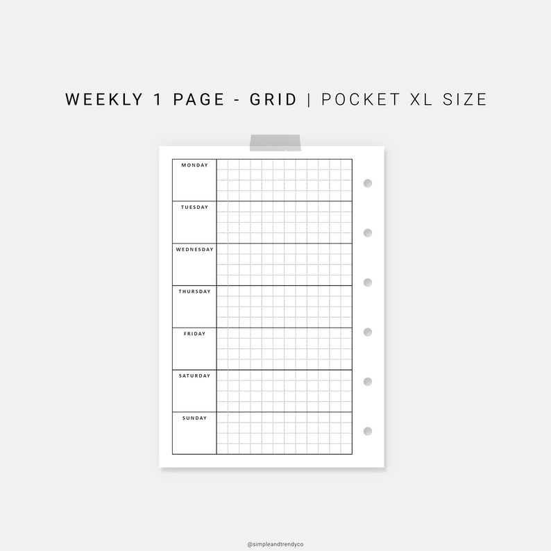 Week on One Page Weekly Planner Pages Printable Pocket XL | Etsy