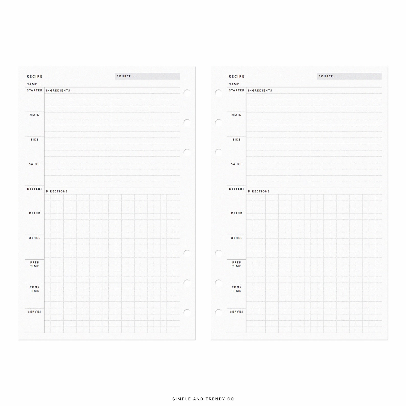 Recipe Half Size Half Letter Inserts Recipe Planner - Etsy