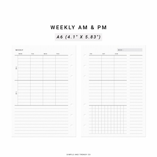 Weekly Planner A6 Inserts Weekly Agenda WO2P Printable - Etsy