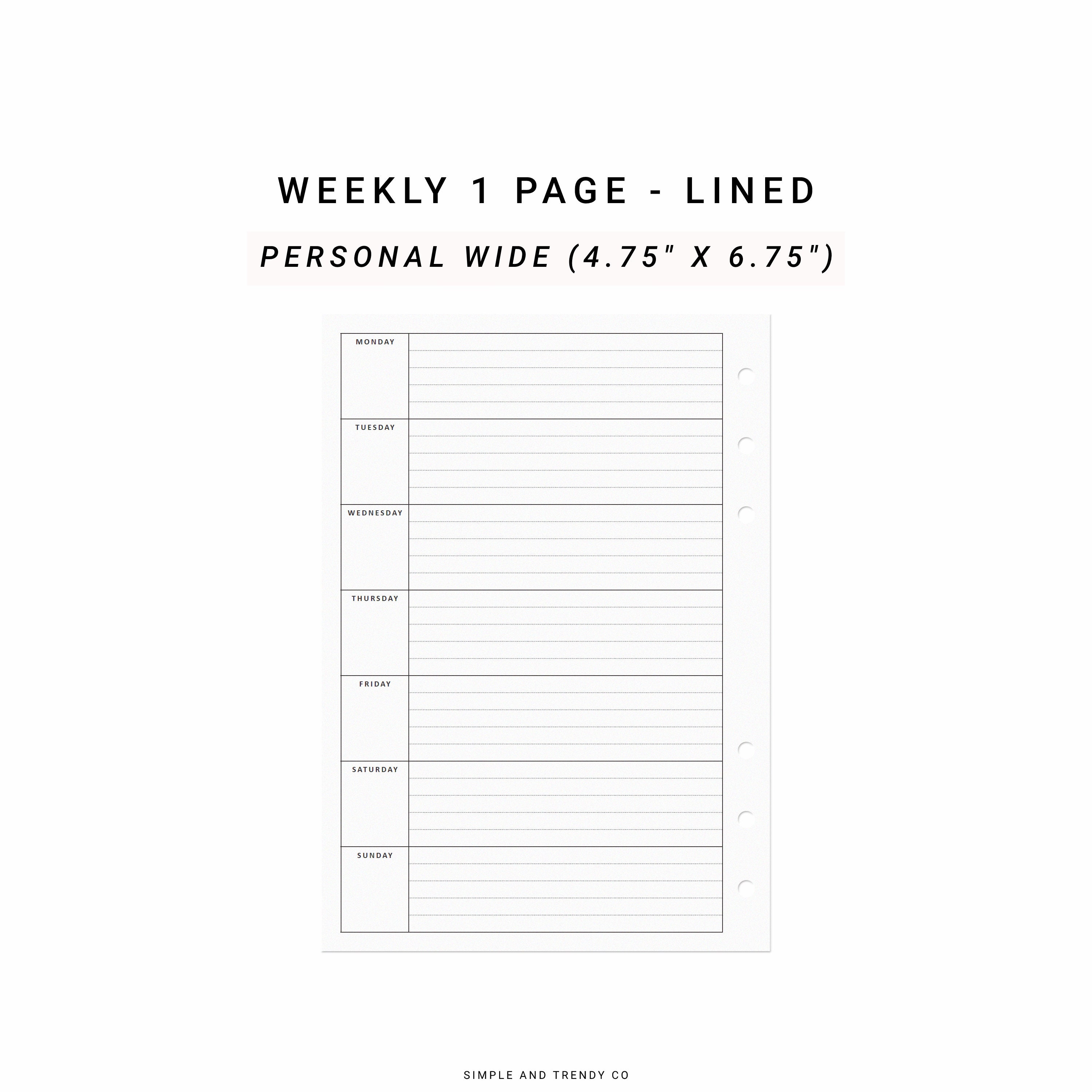 Weekly on One Page Weekly Planner Pages Printable Personal - Etsy
