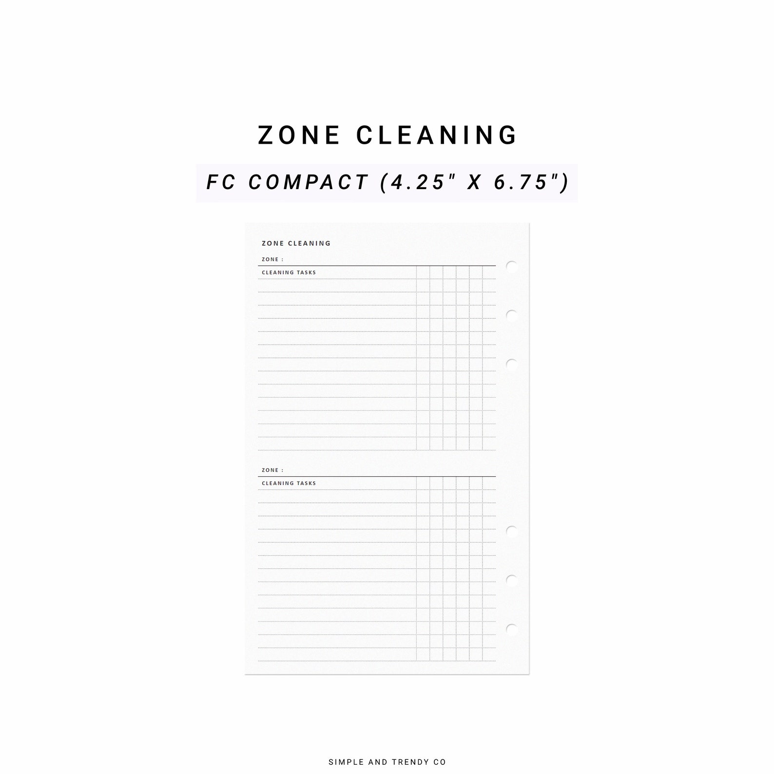 Zone Cleaning FC Compact Cleaning Zones Printable Insert for - Etsy