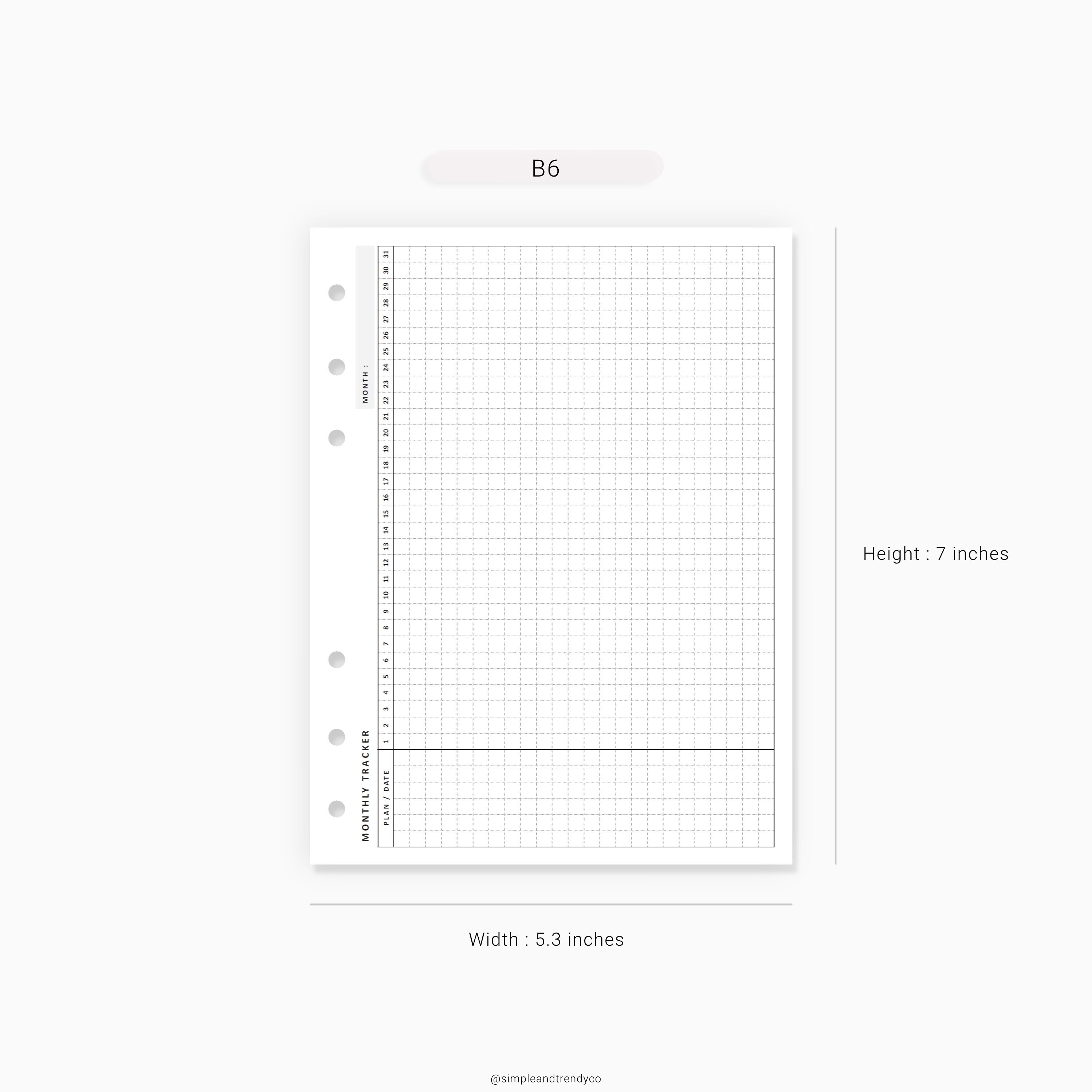 Monthly Goal Tracker Habit Tracker Printable B6 Inserts | Etsy