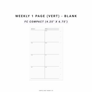 Week on One Page Printable FC Compact, Weekly 1 Page Vertical Weekly ...