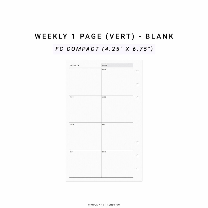 Week on One Page Printable FC Compact Weekly 1 Page Vertical - Etsy