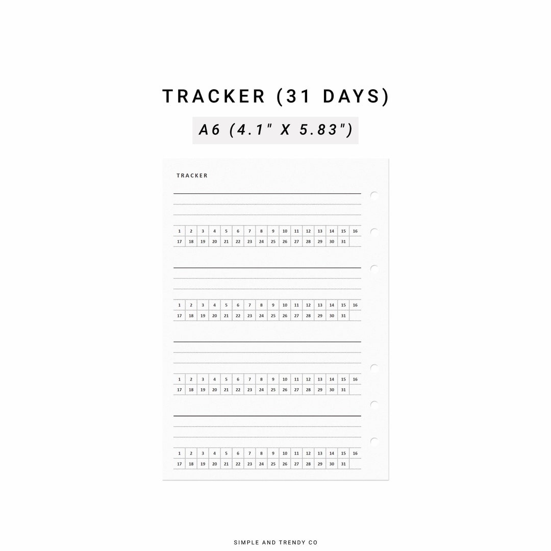 31 Day Challenge Tracker A6 Inserts, Habit Tracker Printable, Routine ...