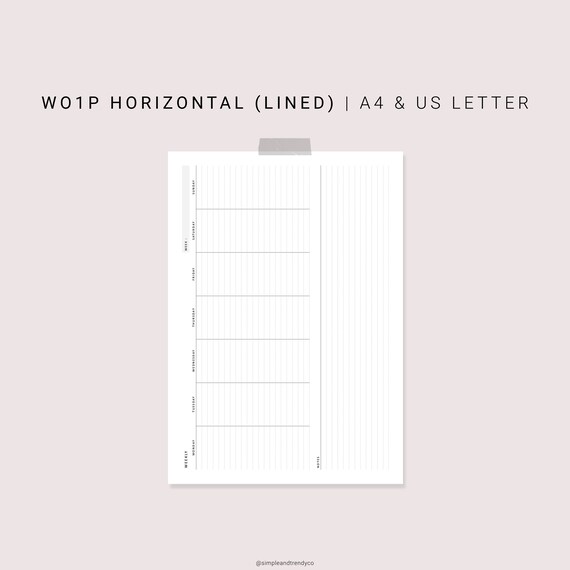 Week on 1 Page WO1P Horizontal Weekly Planner Printable A4 US | Etsy