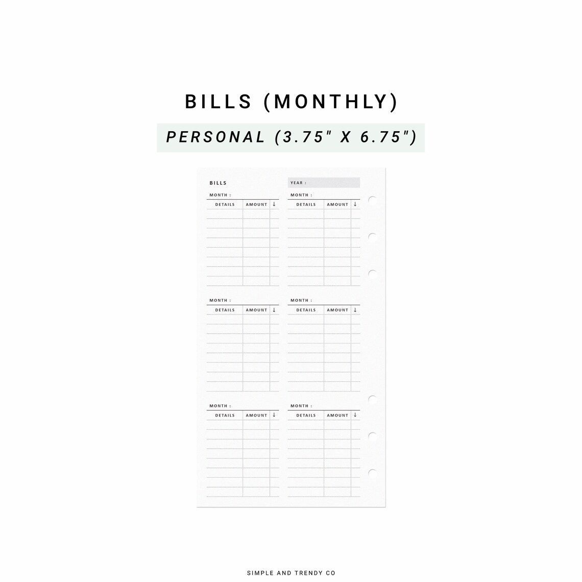 Bill Tracker Printable Personal Planner Inserts Bill - Etsy