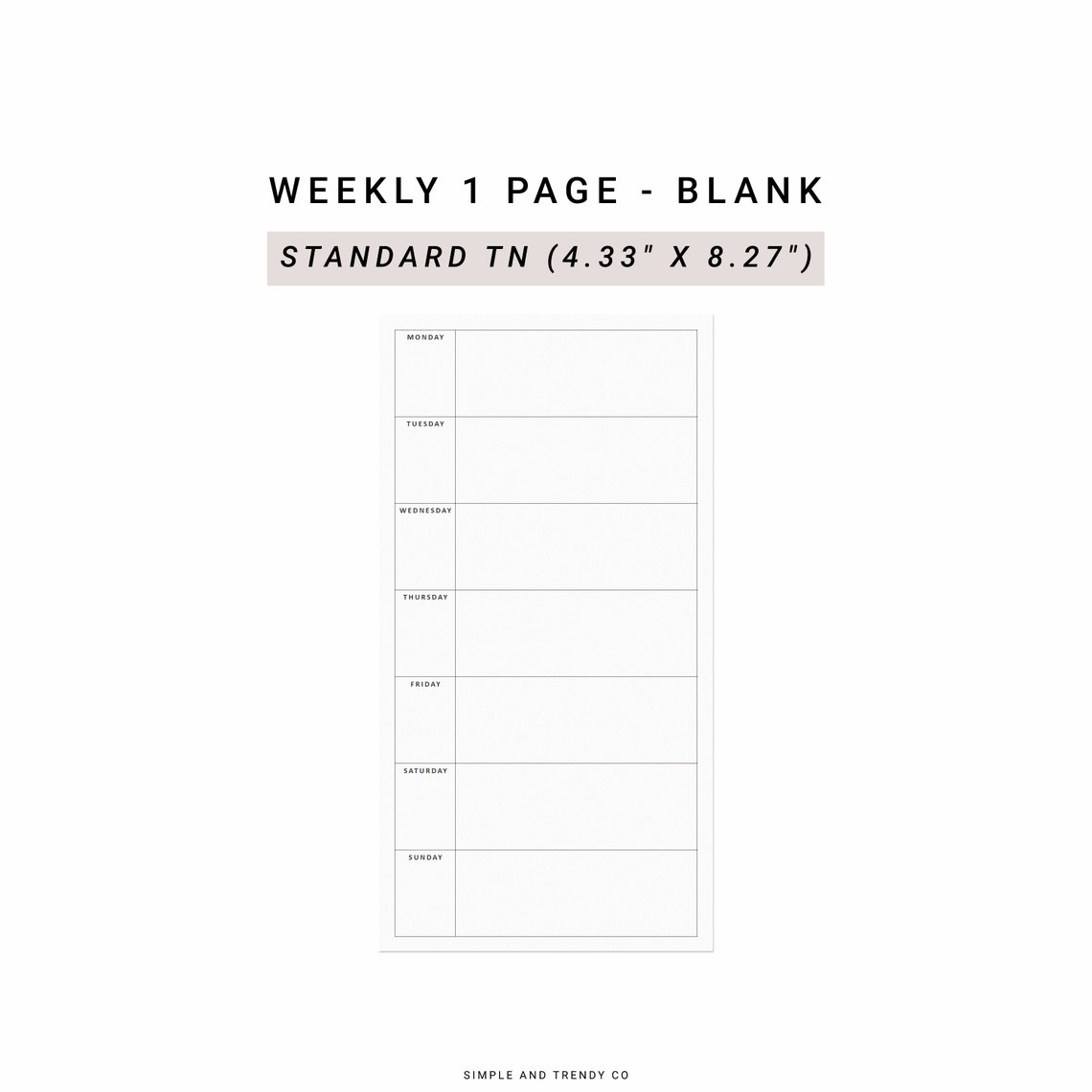 Week on One Page Weekly Planner Pages Printable TN Standard - Etsy