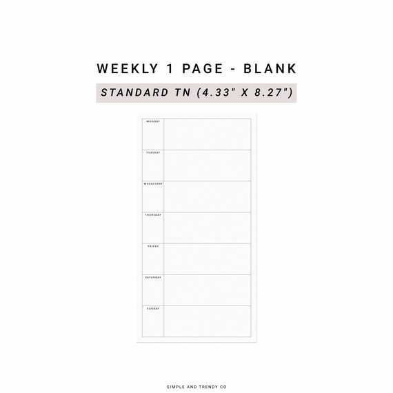 Week on One Page Weekly Planner Pages Printable TN Standard | Etsy