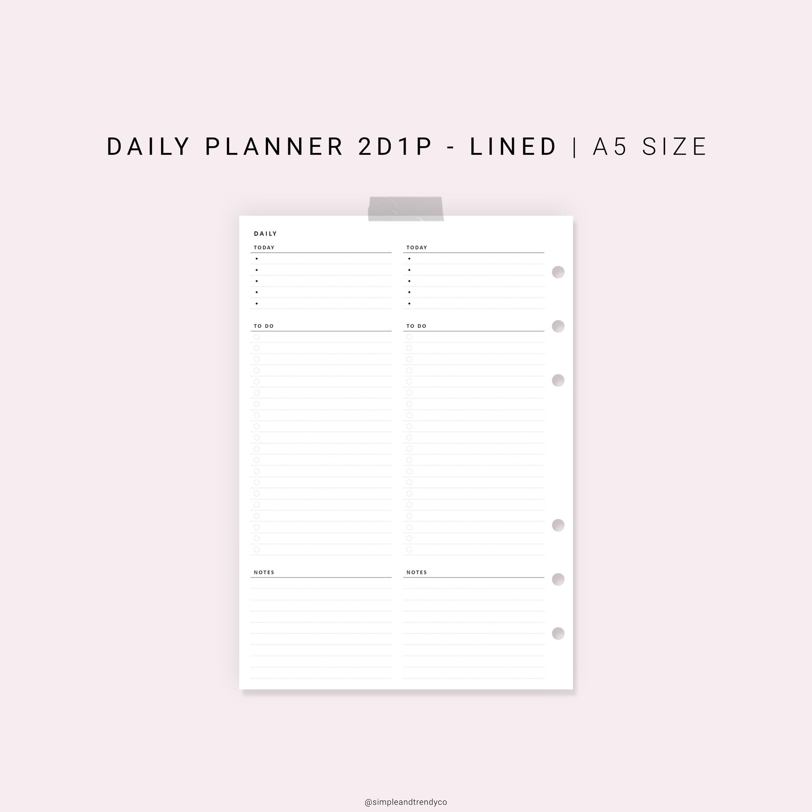 Daily 2 Days on 1 page A5 Planner Inserts Daily To Do List | Etsy