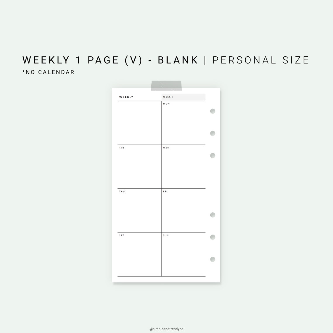 Week on One Page Printable Personal Planner Inserts Weekly 1 | Etsy