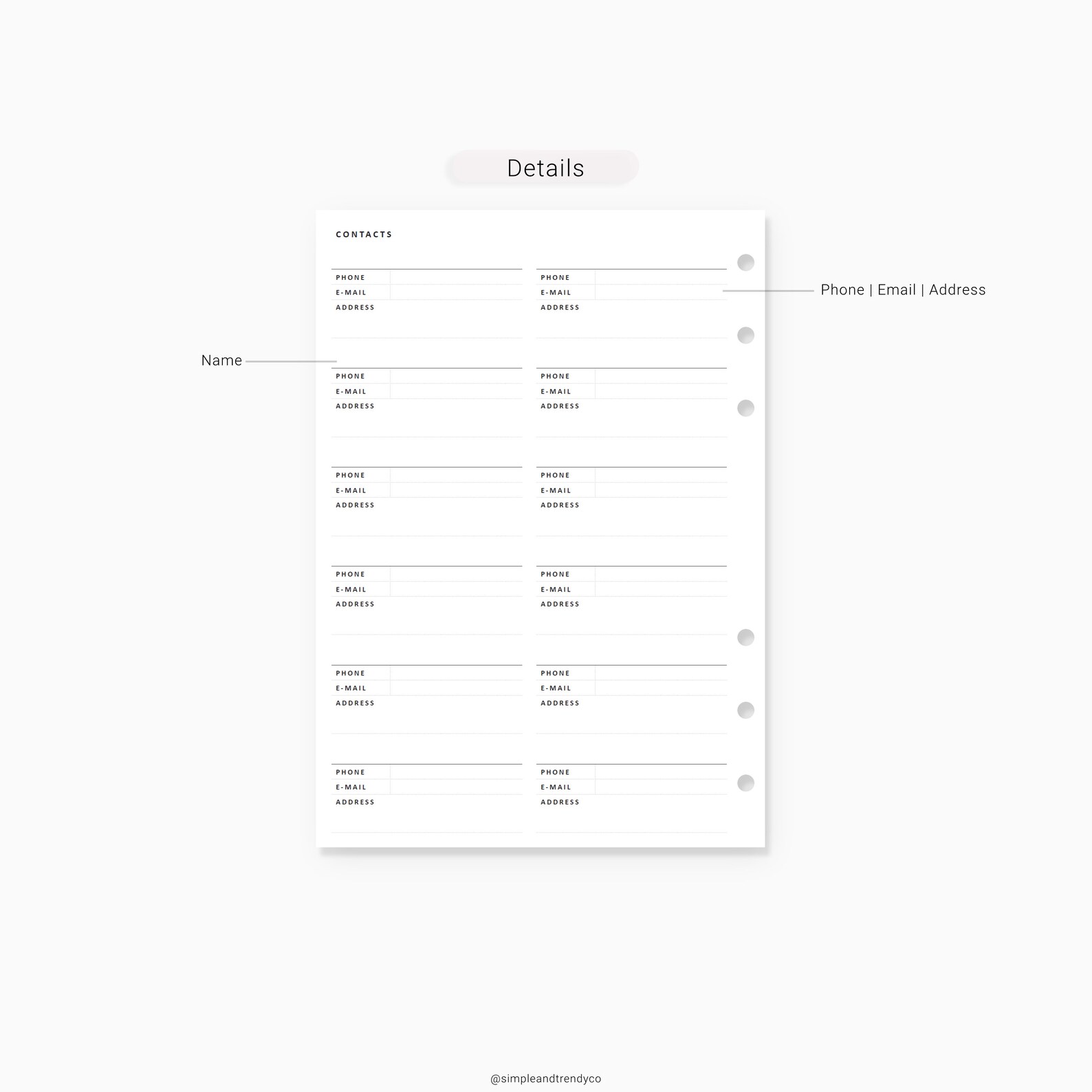 Printable Contacts List A5 Planner Inserts Emergency | Etsy