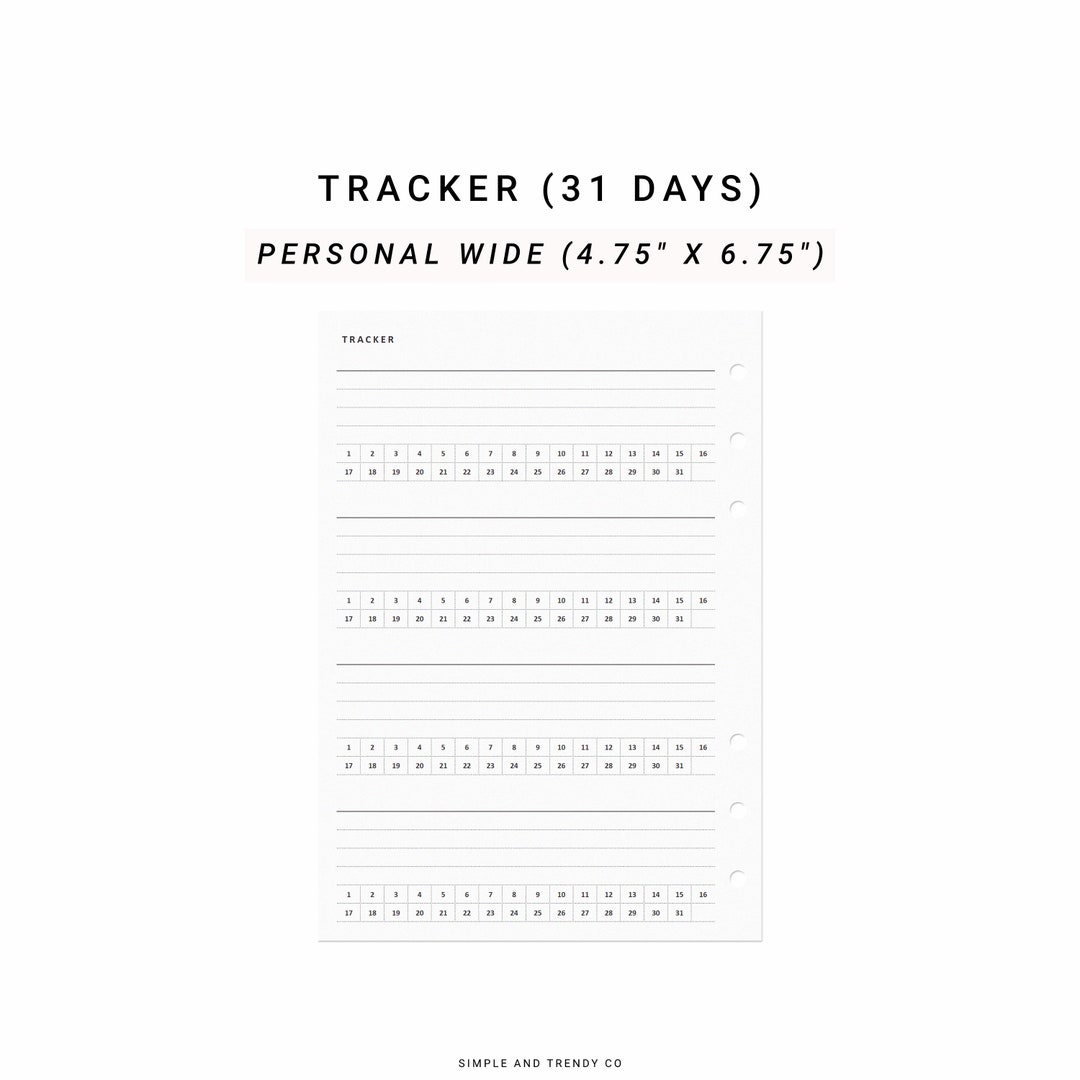31 Day Challenge Tracker Personal Wide, Habit Tracker Printable ...