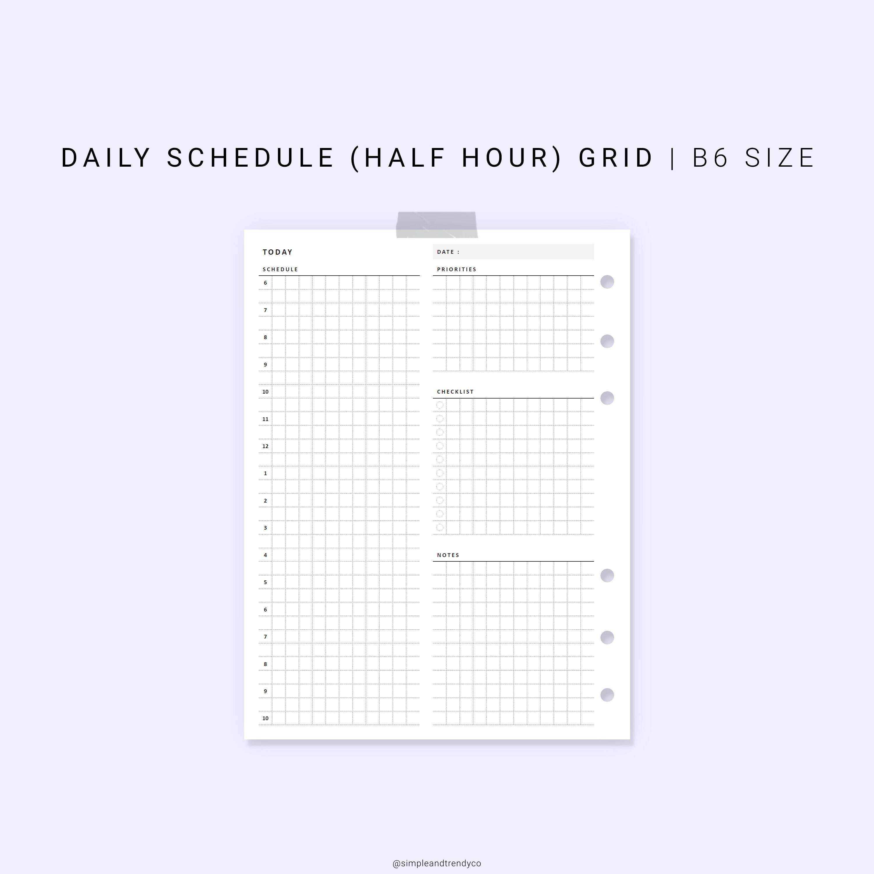 Daily Planner Printable B6 Inserts Daily Planners Half Hour | Etsy