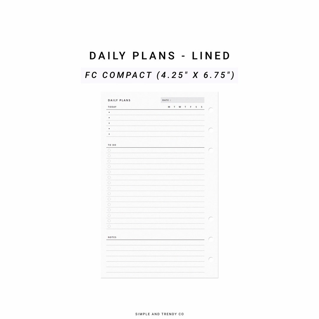 FC Compact Daily Planner Printable, Daily Organiser, Daily Planner ...