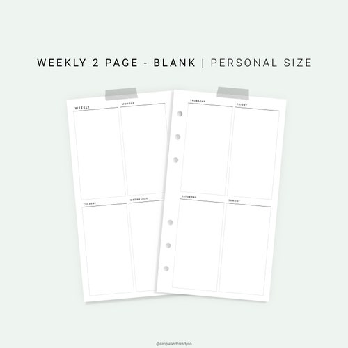 Week on 2 Two Pages Personal Planner Inserts Weekly Agenda | Etsy