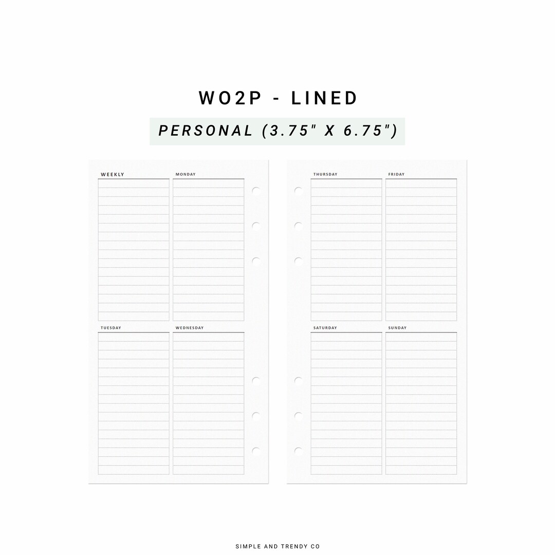 Week on 2 Two Pages Personal Planner Inserts, Weekly Agenda Vertical ...