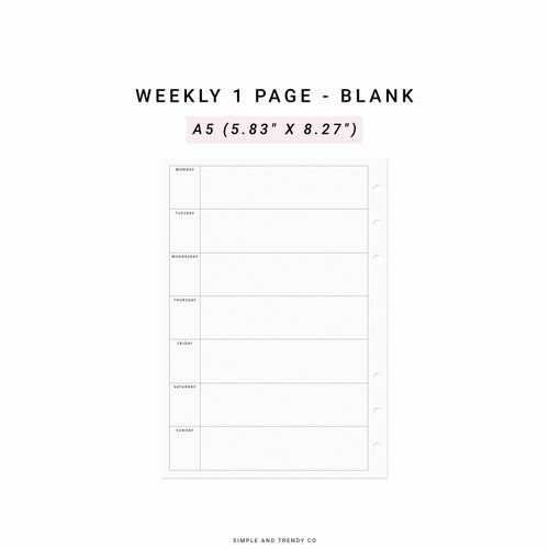 Weekly on One Page Weekly Planner Pages Printable A5 Planner - Etsy
