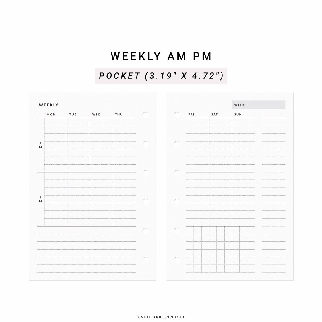 Weekly Planner Pocket Size, Weekly Agenda WO2P, Printable Weekly ...