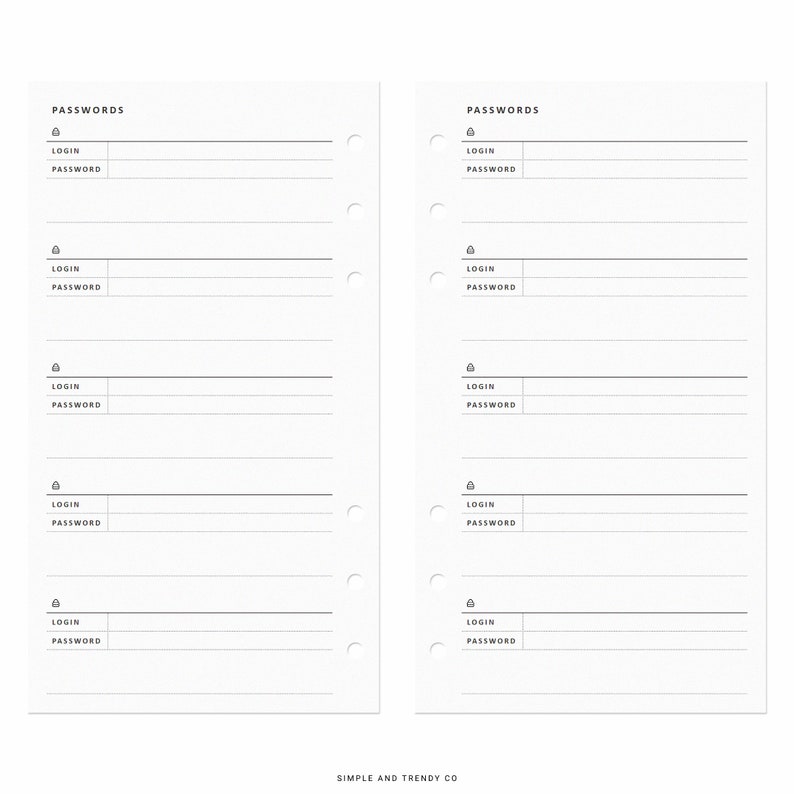 Printable Password Log Personal Planner Inserts Password - Etsy