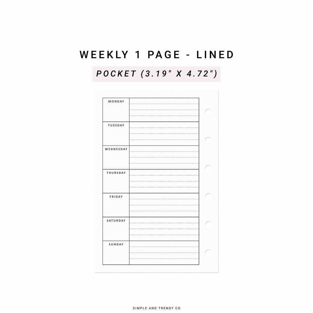 Week on One Page, Weekly Planner Pages, Printable Pocket Size, Weekly ...