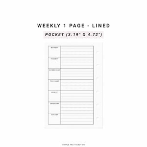 Week on One Page Weekly Planner Pages Printable Pocket Size - Etsy