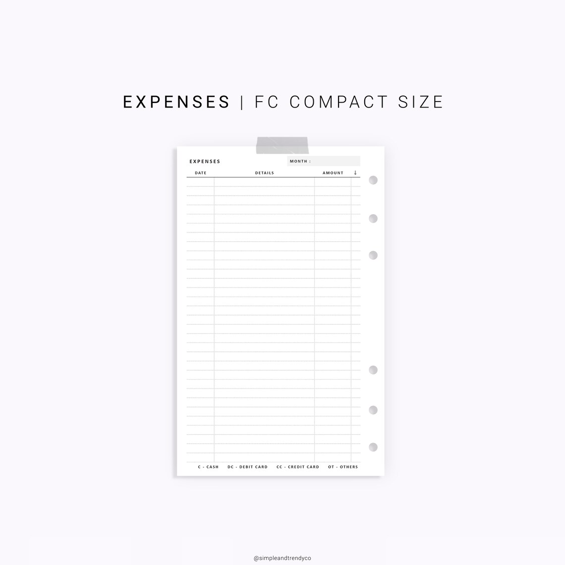 Expense Tracker FC Compact Printable Personal Expenses | Etsy