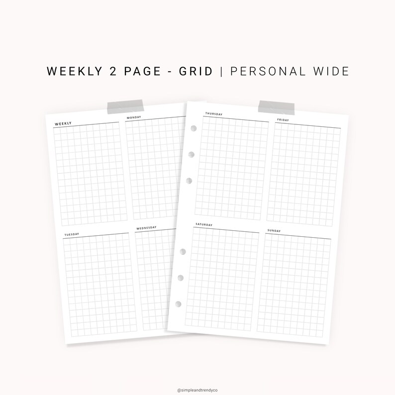 Week on 2 Two Pages Personal Wide Weekly Agenda Vertical | Etsy