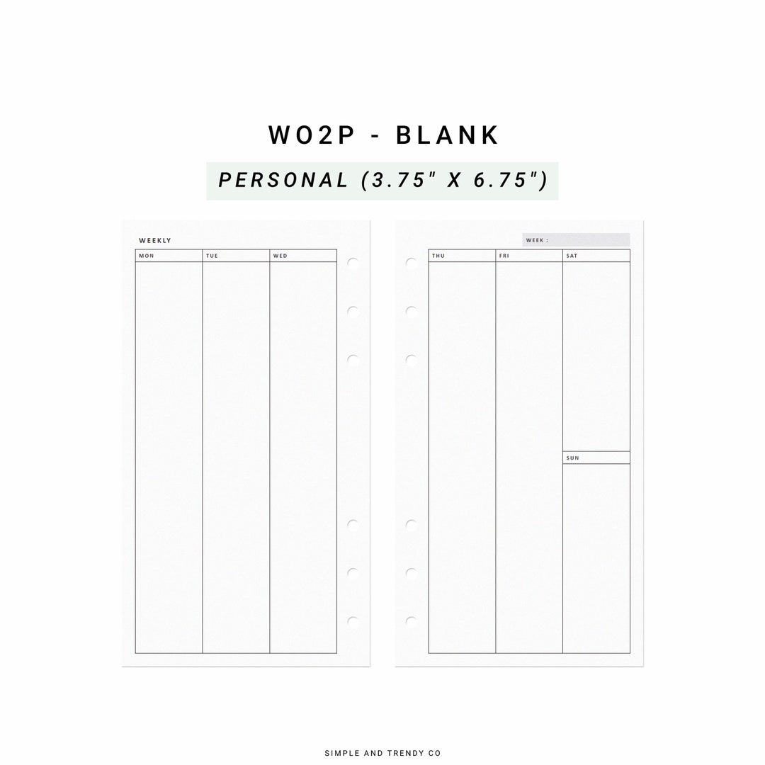 Vertical Weekly Planner Personal Planner Inserts, Weekly Agenda WO2P ...