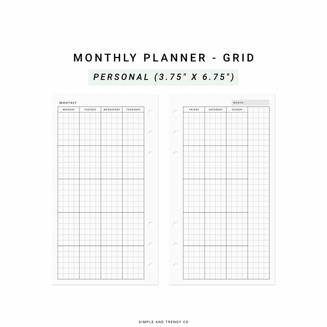 Monthly Planner Printable Minimalist Planner Personal Planner - Etsy