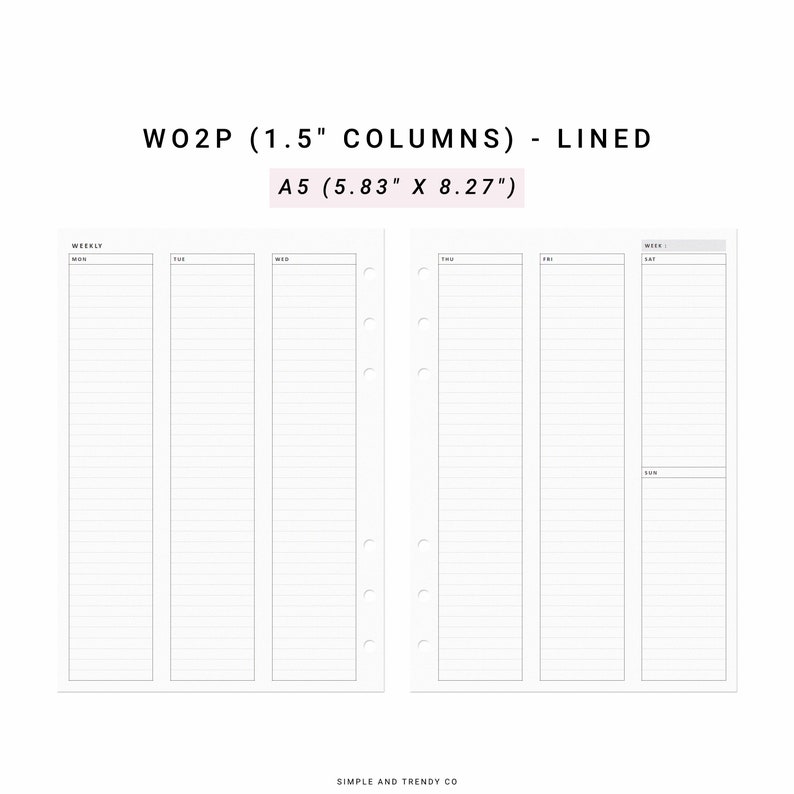Vertical Weekly Planner 1.5 Inch Column A5 Planner Insert EC - Etsy