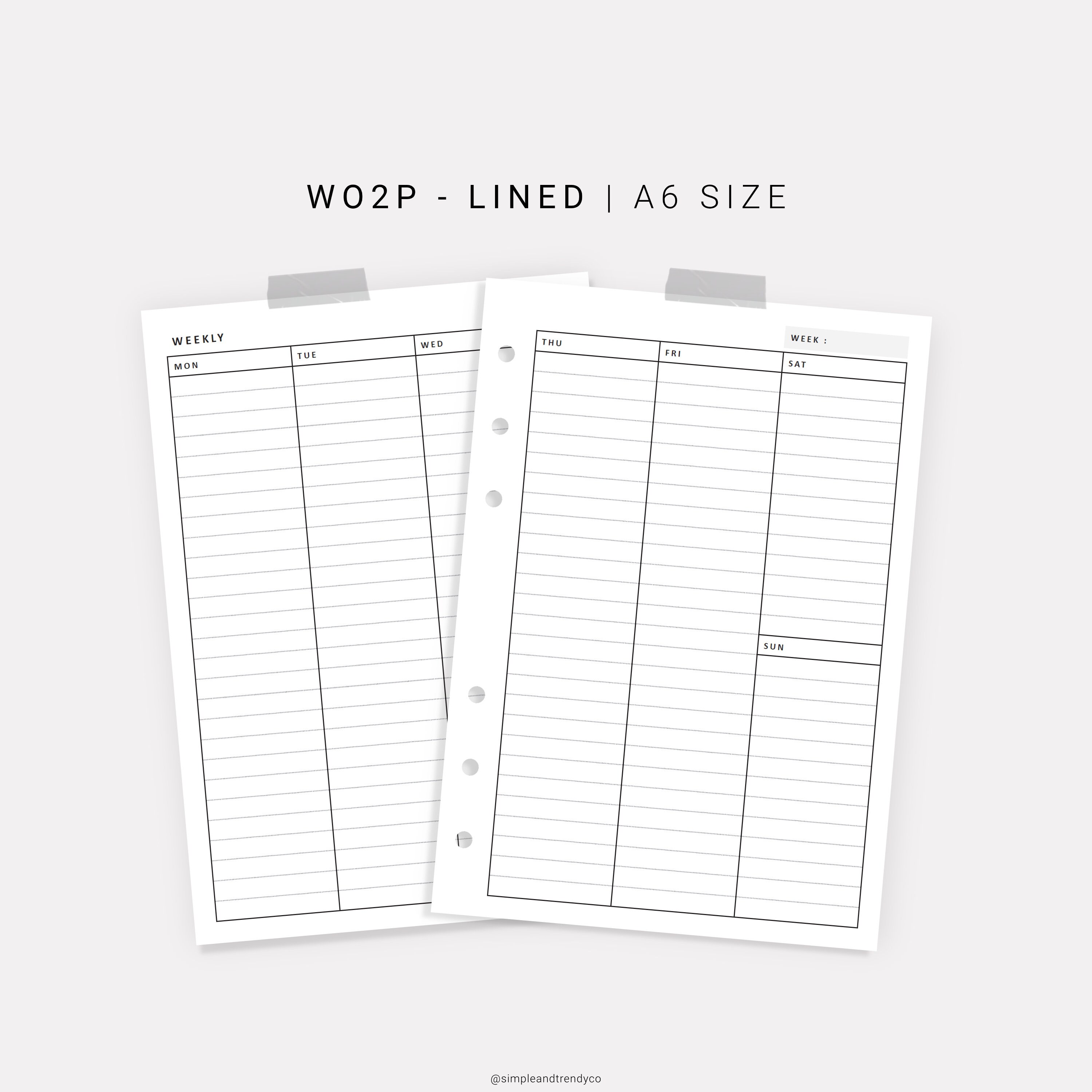Vertical Weekly Planner A6 Inserts Weekly Agenda WO2P Weekly | Etsy
