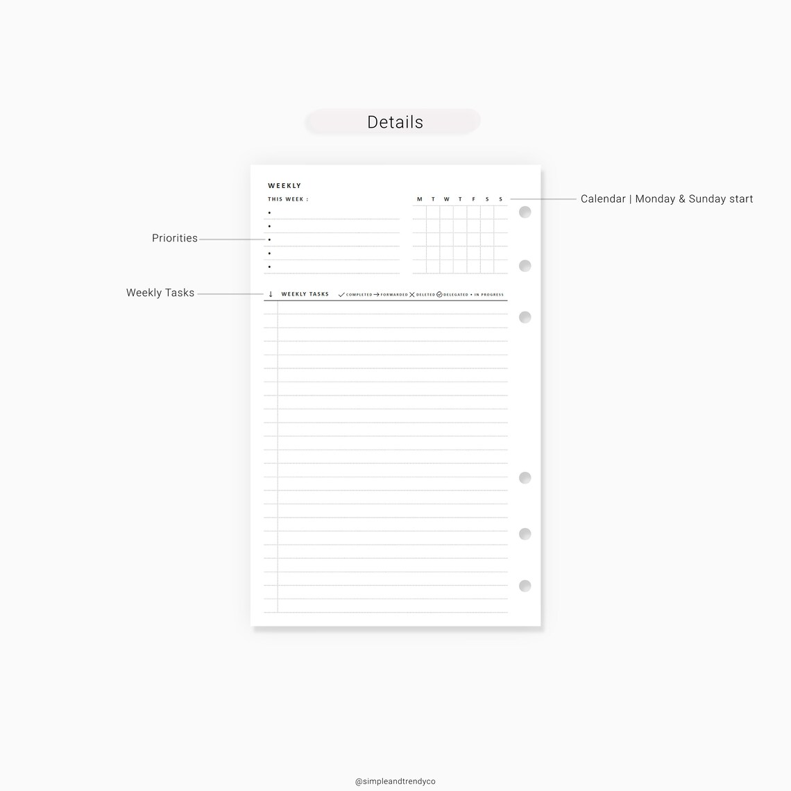 FC Compact Weekly Planner Calendar Printable Week on 1 Page | Etsy