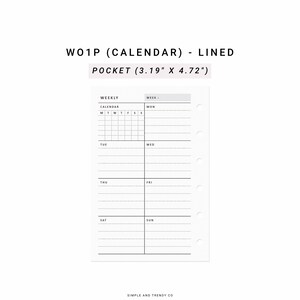 Week on One Page Printable Pocket Size, Weekly 1 Page Vertical Weekly ...