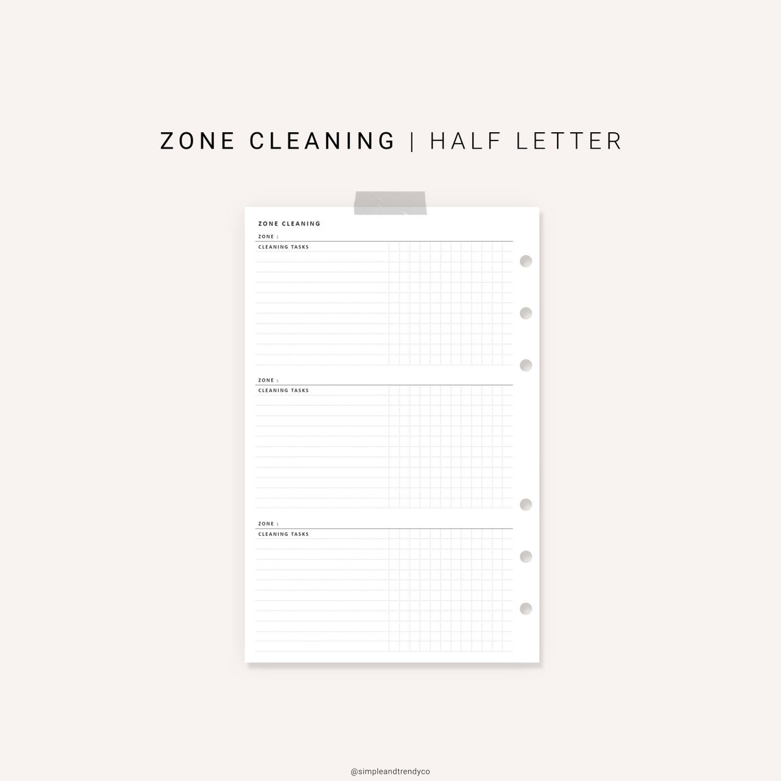 Zone Cleaning Half Size Half Letter Inserts Cleaning Zones - Etsy